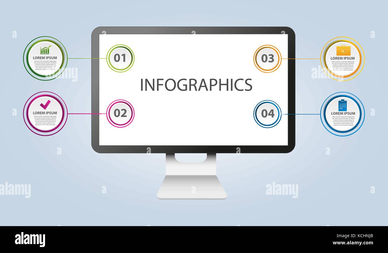 Vector illustration in the form of computer monitor with circular ...