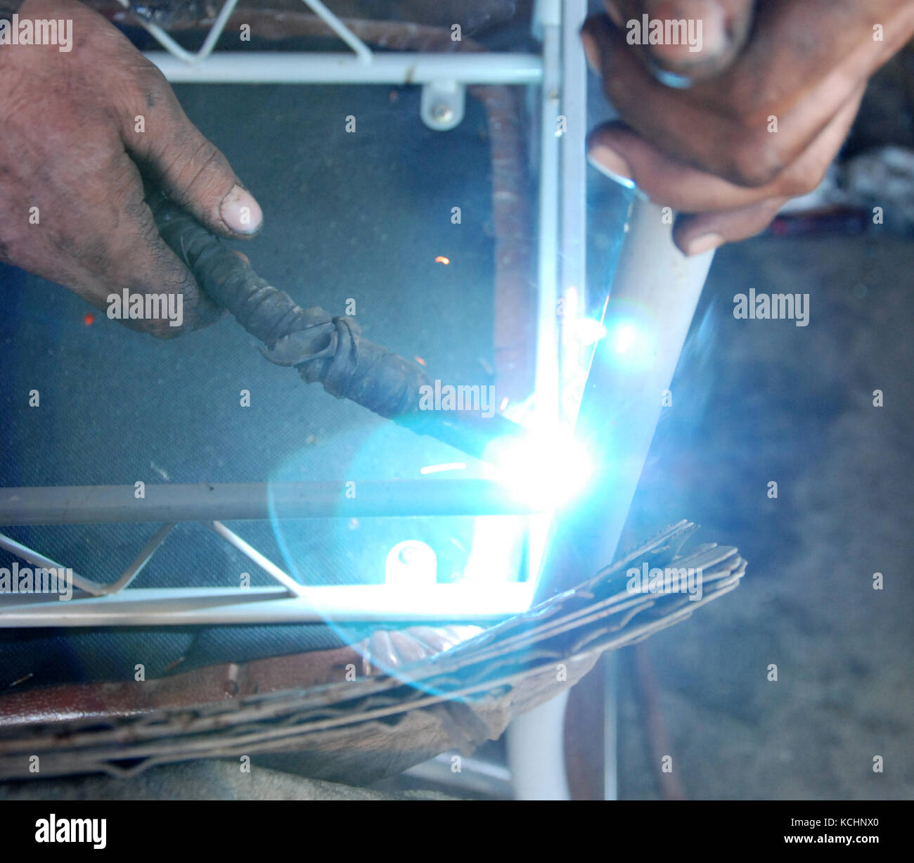 picture of a process of welding. sparks and heat Stock Photo - Alamy