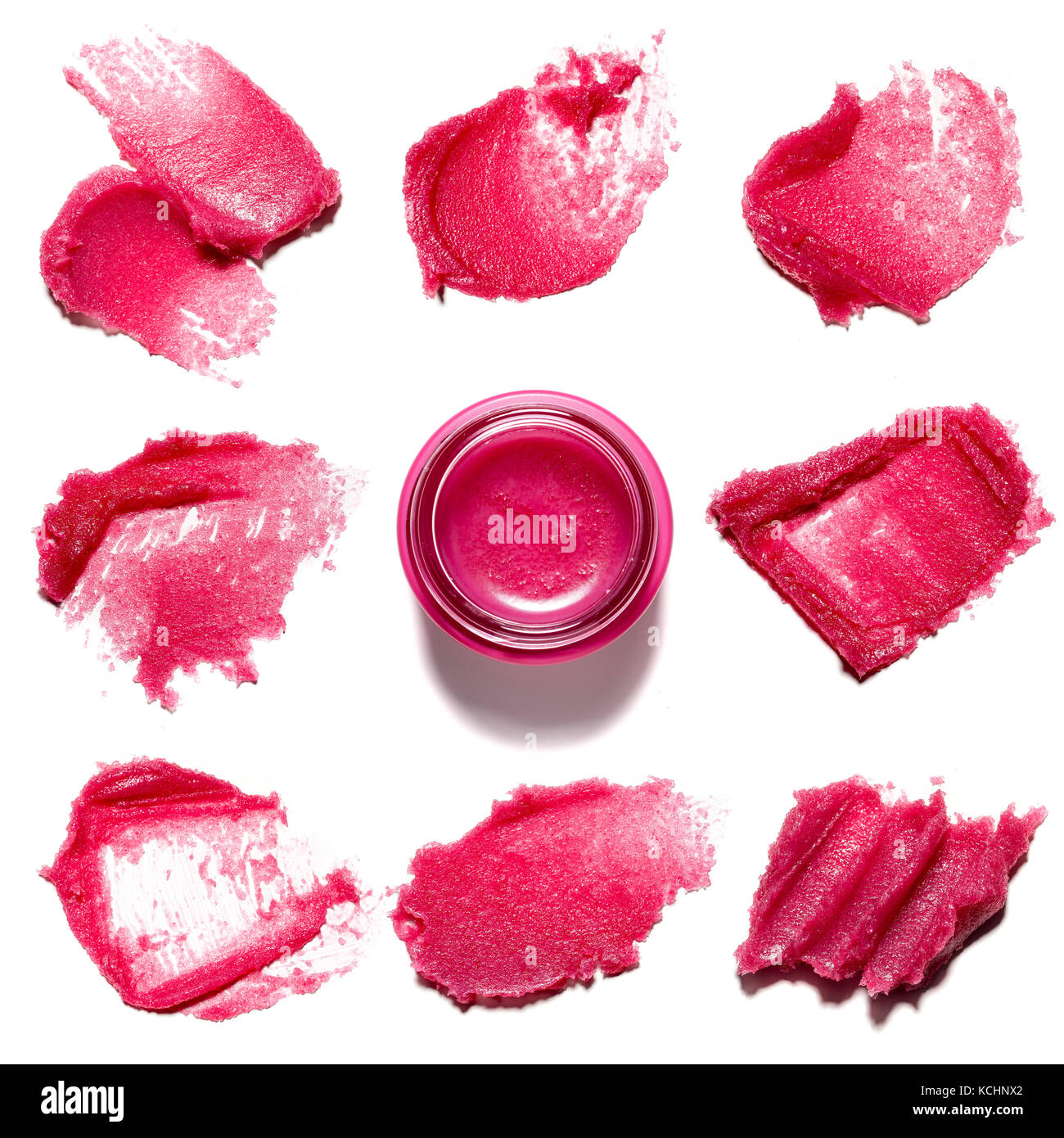 cosmetic products smear paint of crushed cosmetic on a white background ...