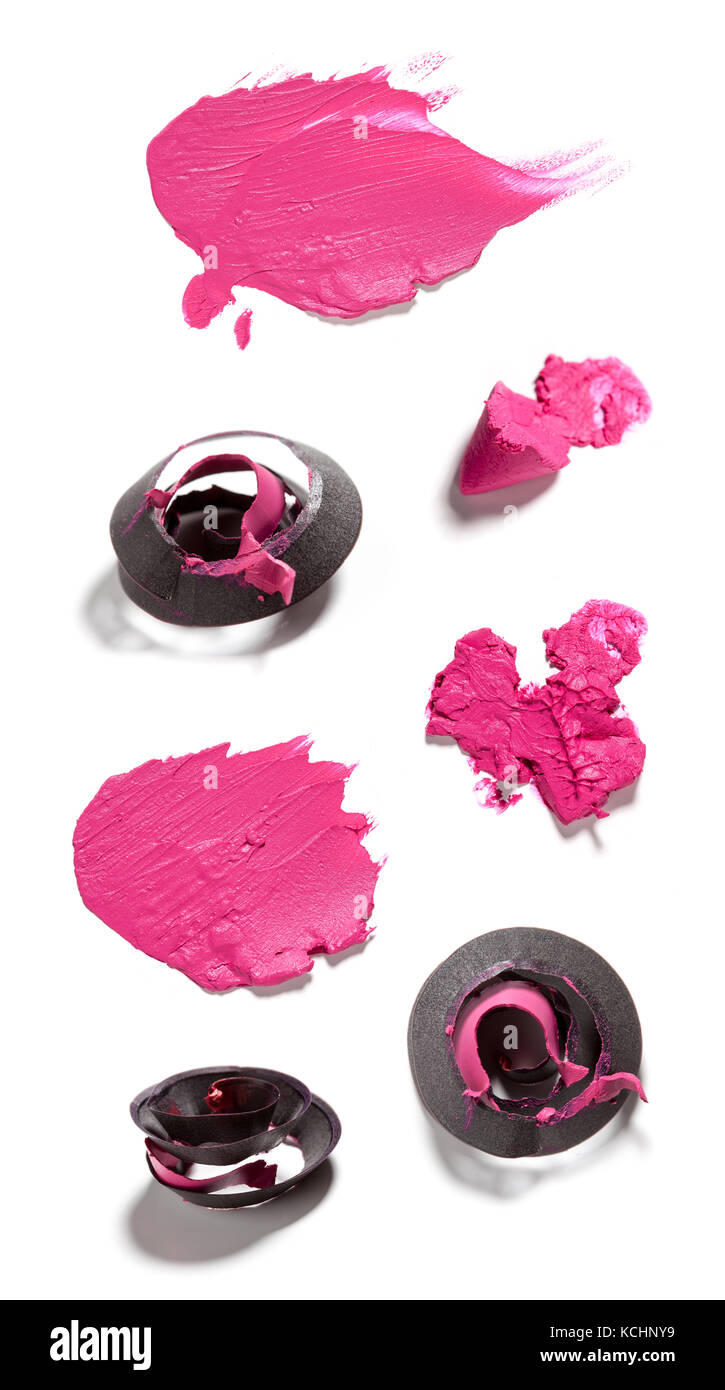 cosmetic products smear paint of crushed cosmetic on a white background ...