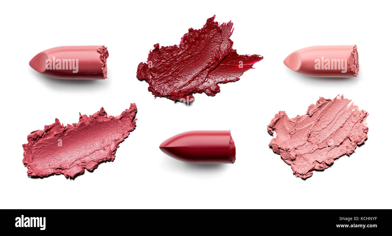 cosmetic products smear paint of crushed Lipstick on a white background ...