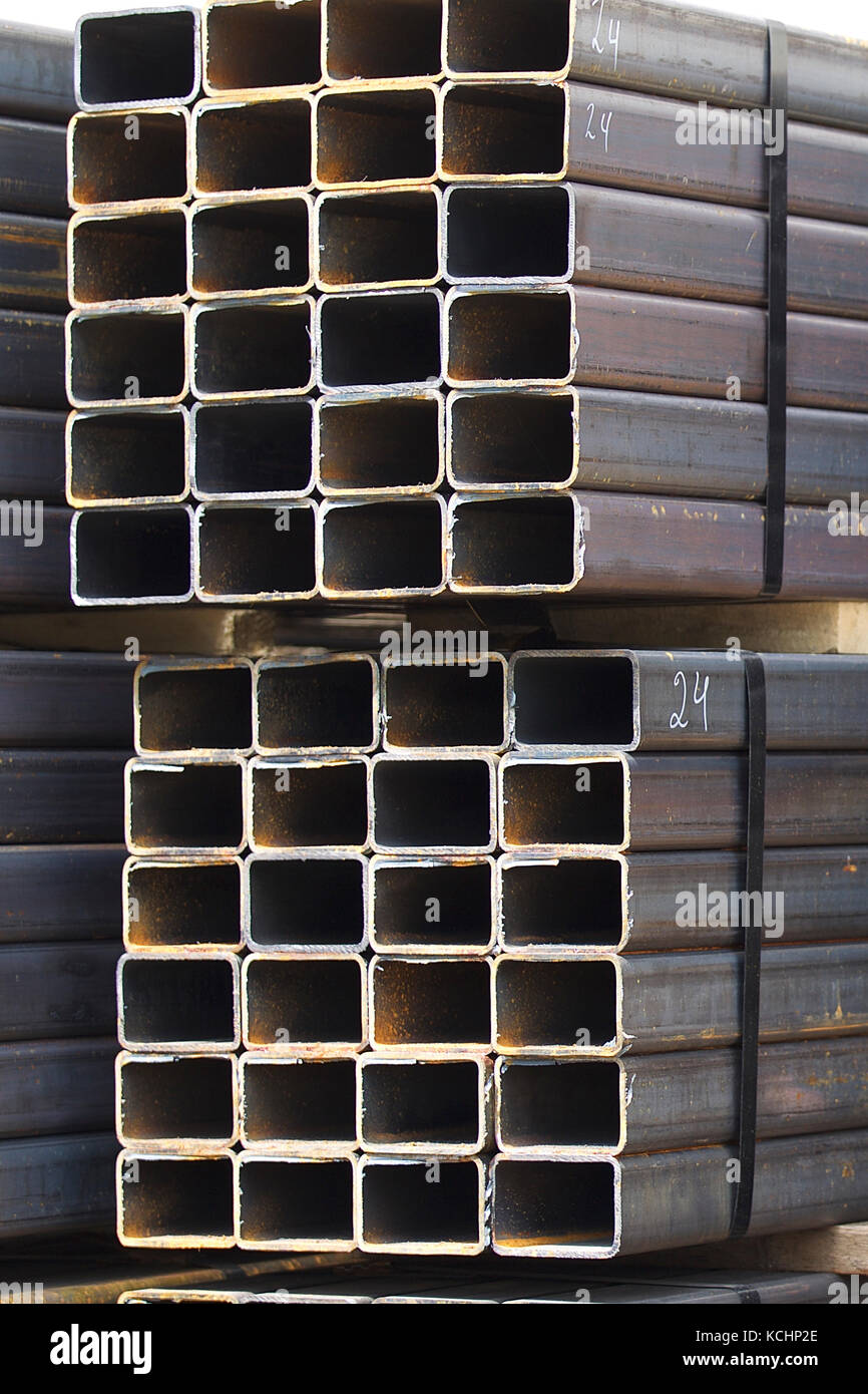 Metal profile pipe of rectangular cross section in packs at the ...