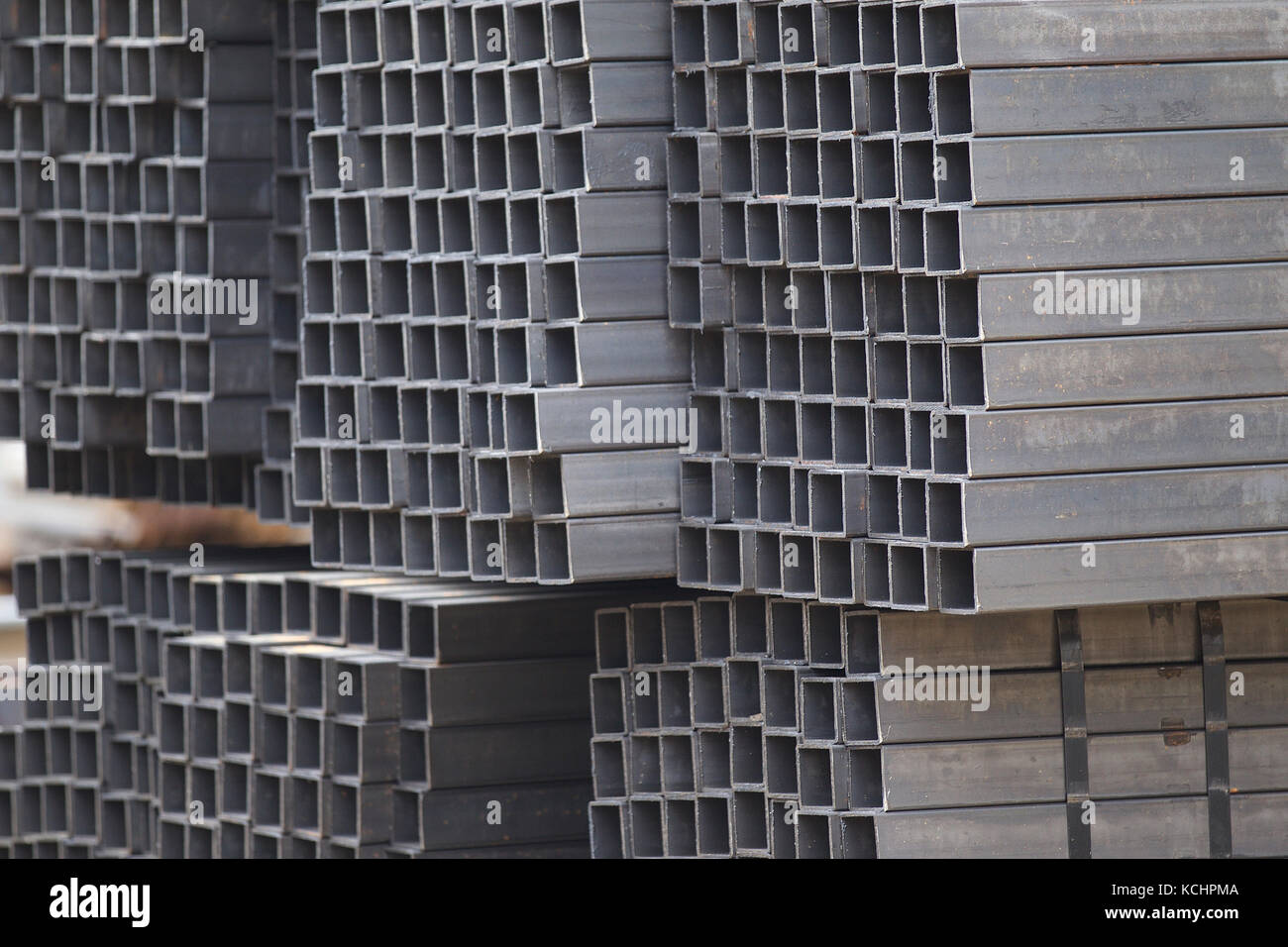 Metal profile pipe of rectangular cross section in packs at the ...