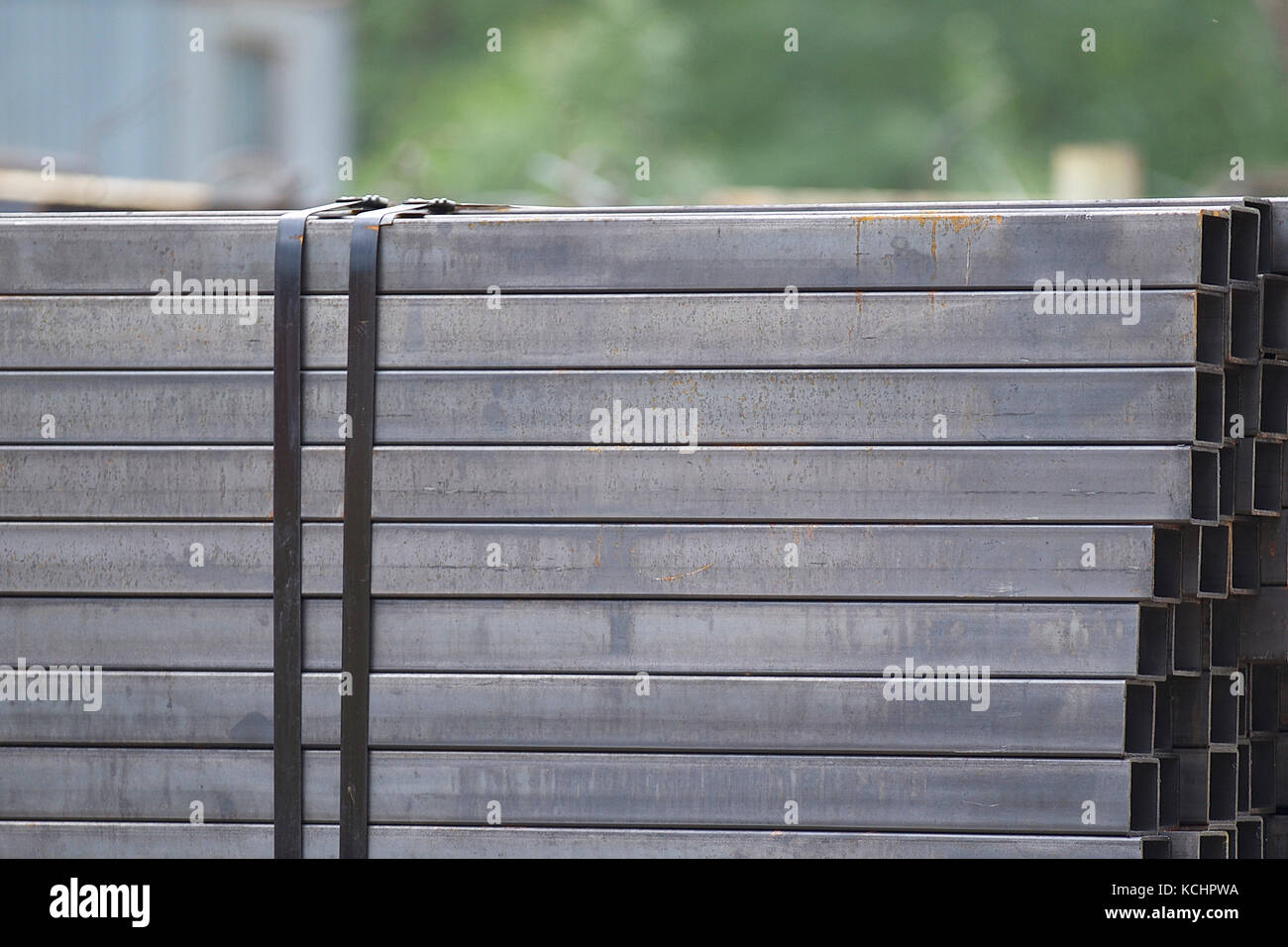 Metal profile pipe of rectangular cross section in packs at the ...