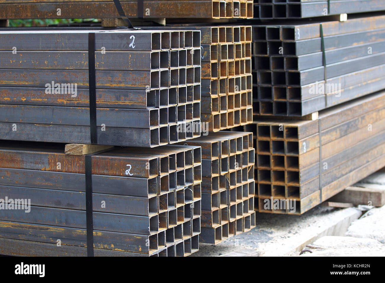 Metal profile pipe of rectangular cross section in packs at the ...