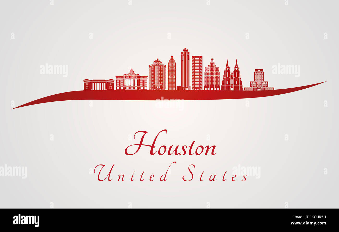 Houston V2 skyline in red and gray background in editable vector file ...