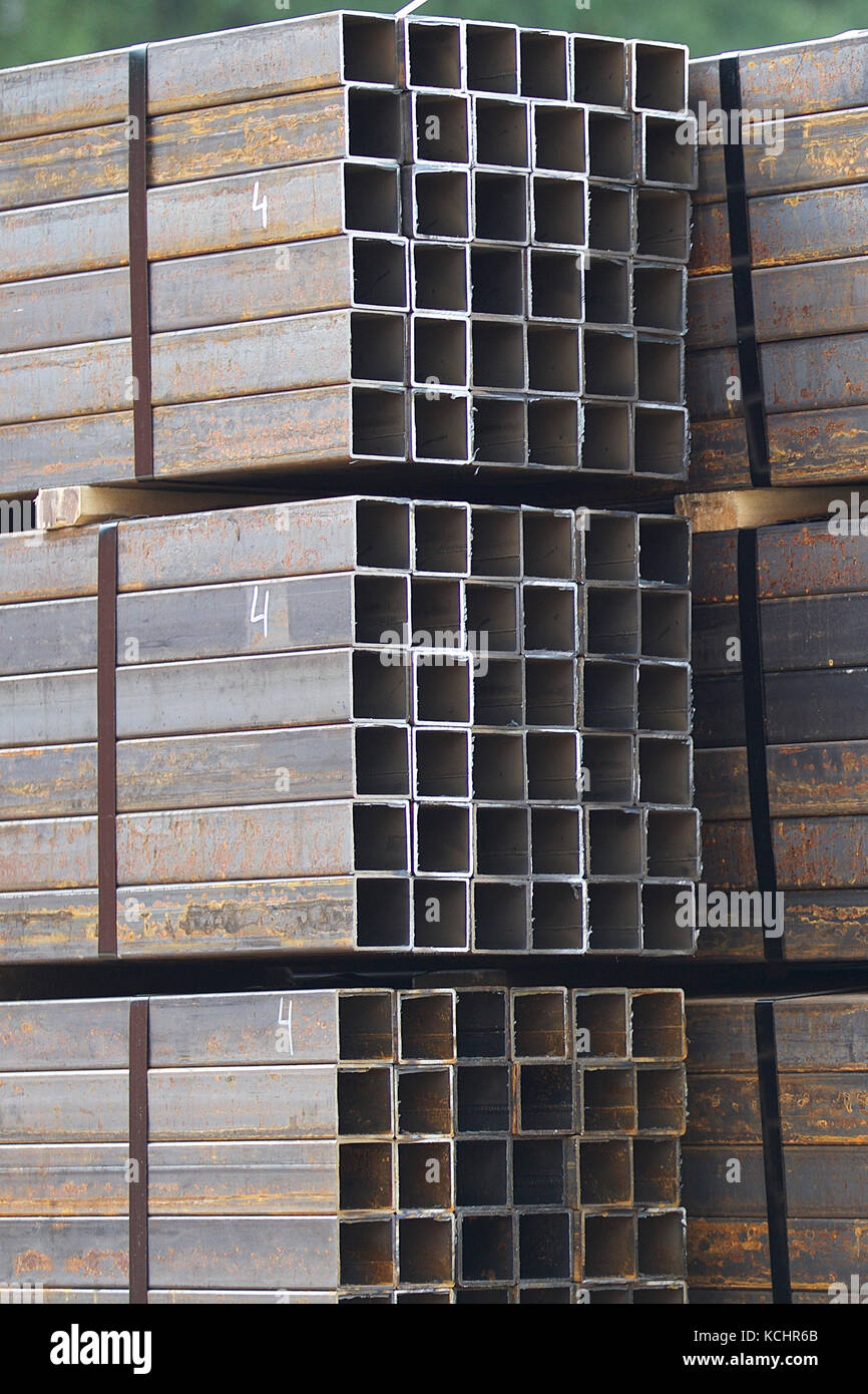 Metal profile pipe of rectangular cross section in packs at the ...