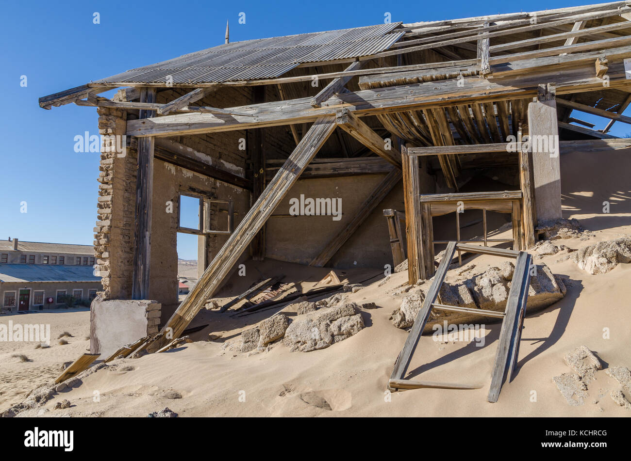 Ruins of once prosperous German mining town Kolmanskop in the Namib ...