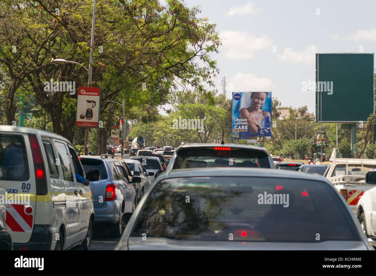 Vehicles stuck in traffic jam at rush hour on Uhuru Highway into ...