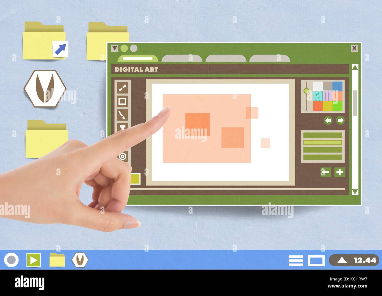 Digital composite of Hand touching Digital art editor window and Folder ...