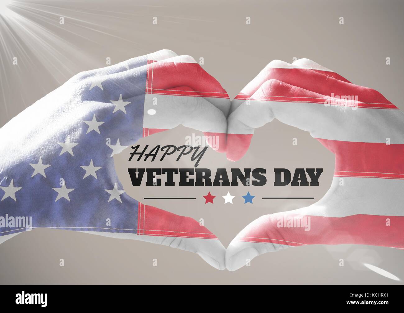 Digital composite of Veterans day, flag usa on hands with text Stock Photo - Alamy