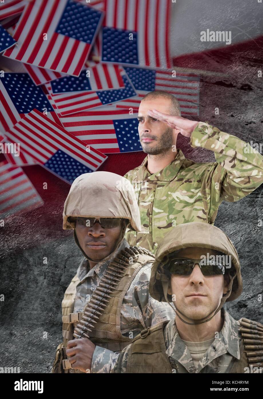 Digital composite of veterans day soldiers in front of flag Stock Photo - Alamy