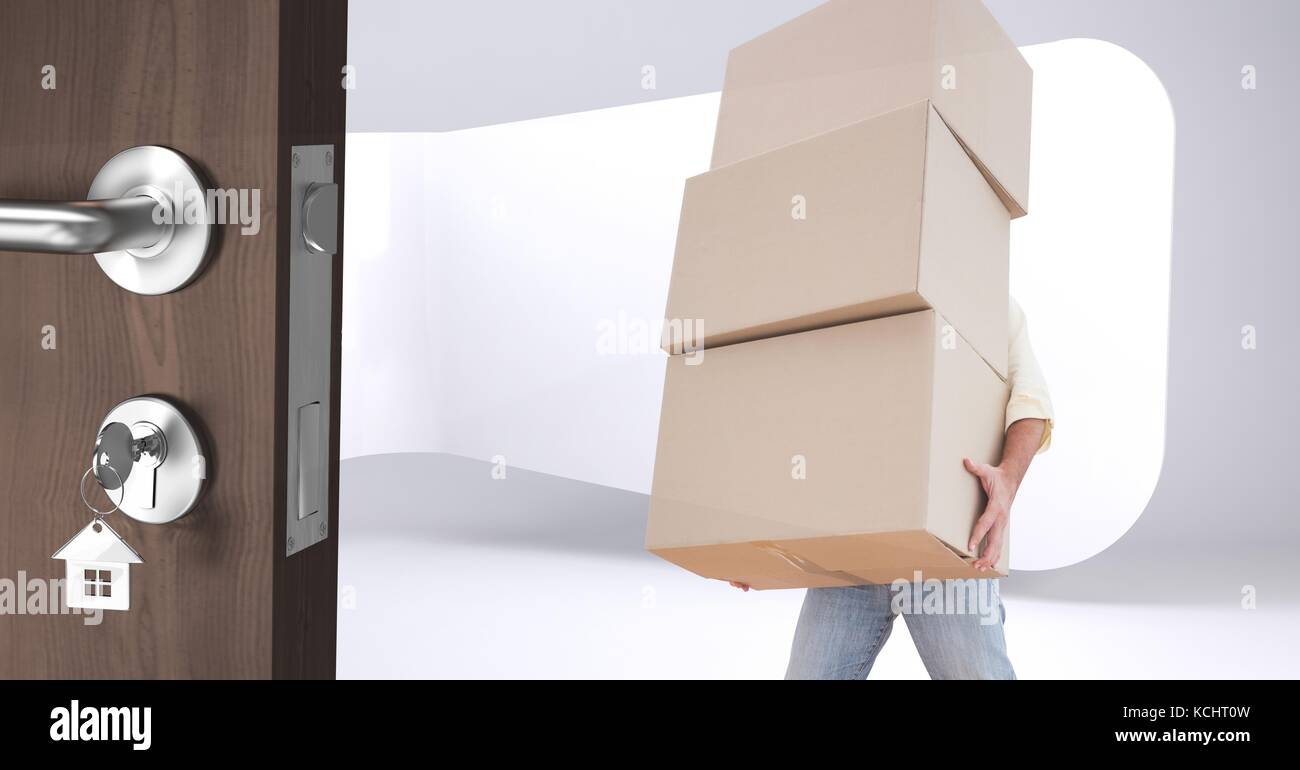 Digital composite of people moving boxes into new home Stock Photo - Alamy