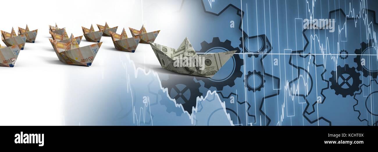 Digital composite of Group of Paper boats on settings cog charts Stock ...
