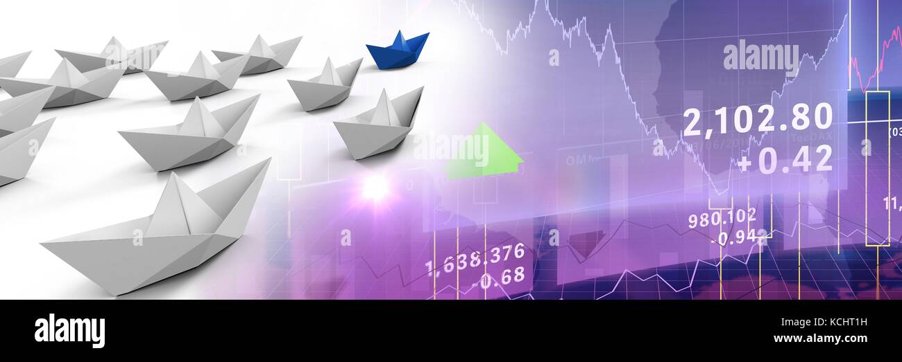 Digital composite of Group of Paper boats on statistic charts Stock ...