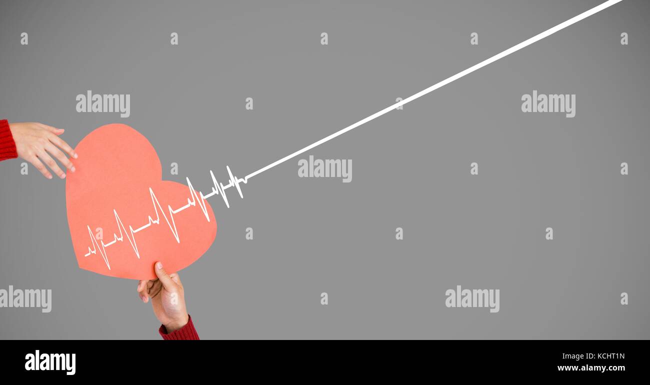 Digital composite of Heart beat over hands Heart beat over hands 0007 ...