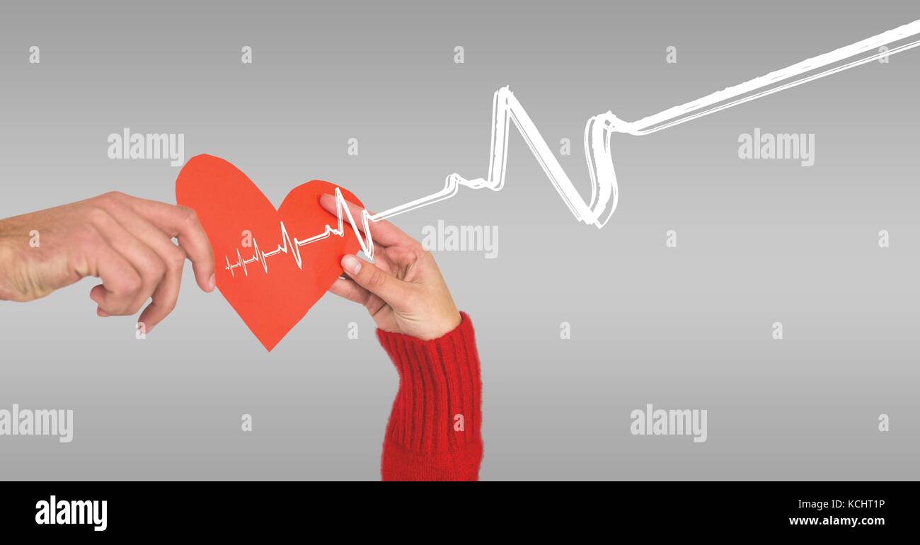 Digital composite of Heart beat over hands holding heart Stock Photo ...