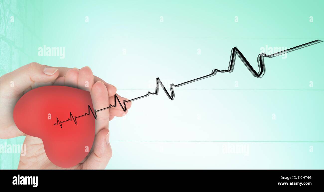 Digital composite of Heart beat over hands holding heart Stock Photo ...