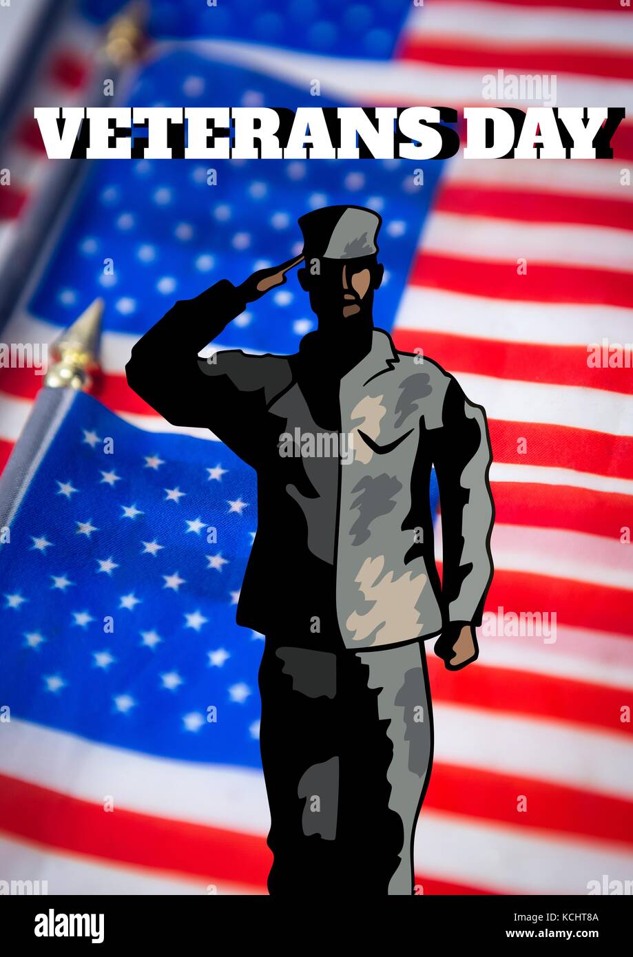 Digital composite of veterans day soldier in front of flag Stock Photo - Alamy