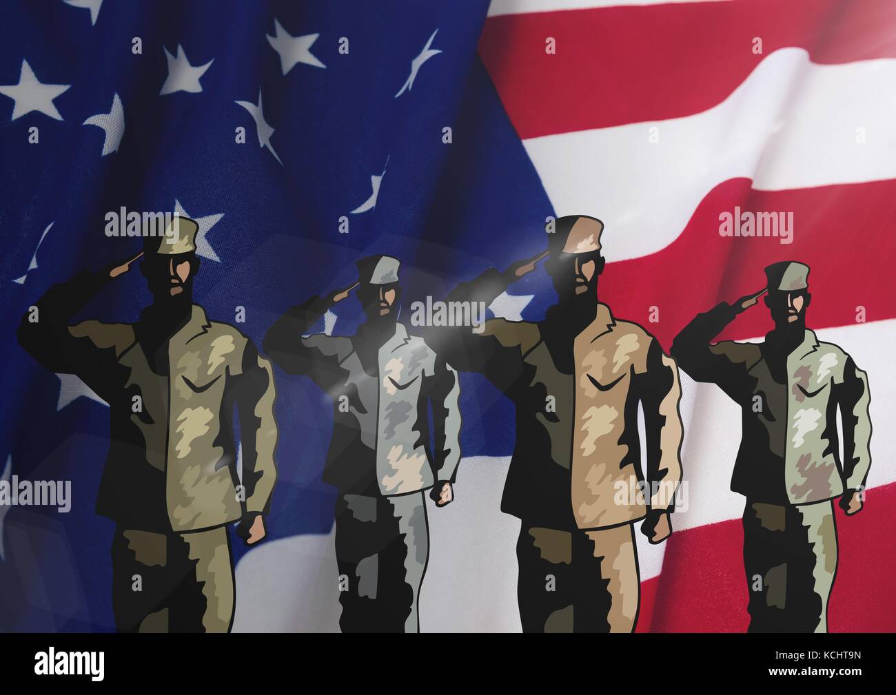 Digital composite of veterans day soldiers in front of flag Stock Photo - Alamy