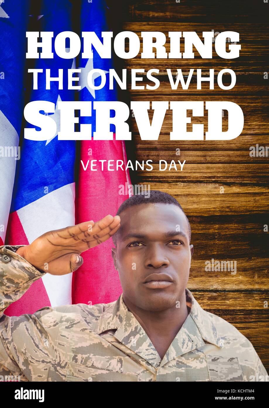 Digital composite of veterans day soldier in front of flag Stock Photo - Alamy