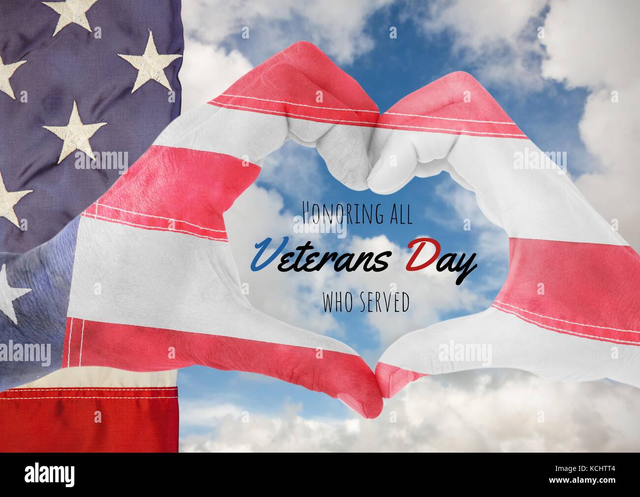 Digital composite of Veterans day, flag usa on hands Stock Photo - Alamy