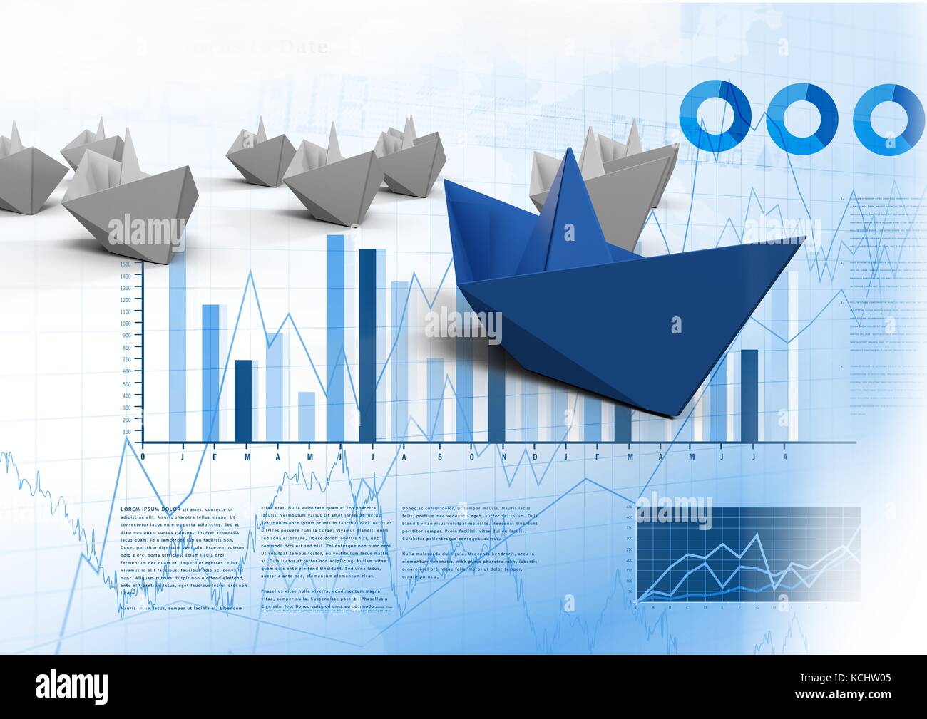 Digital composite of Paper boats with bar charts statistics Stock Photo ...