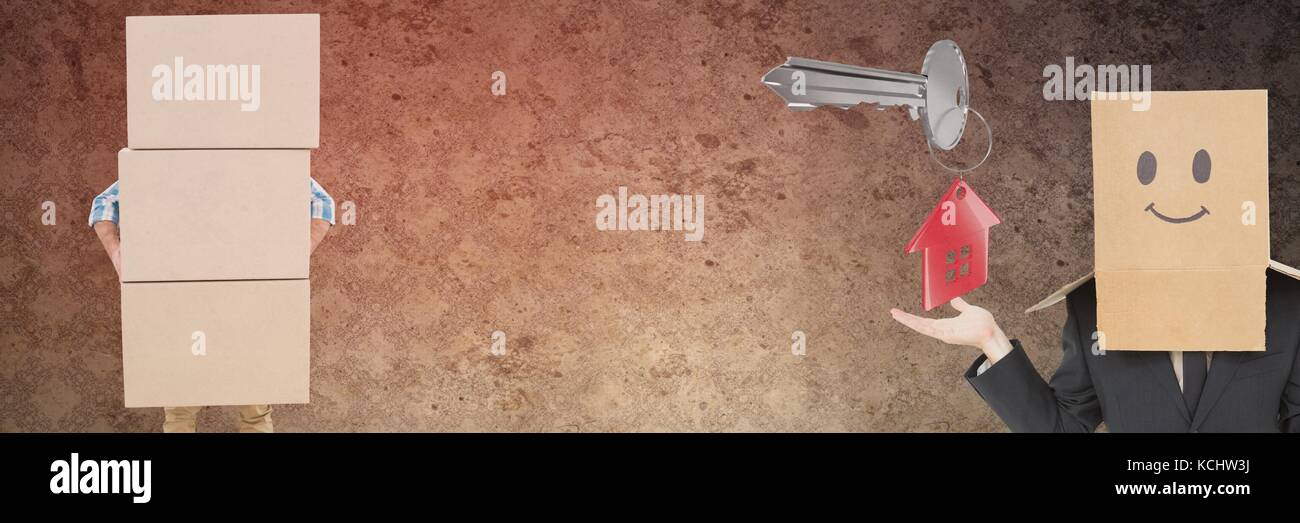 Digital composite of people moving boxes into new home Stock Photo - Alamy