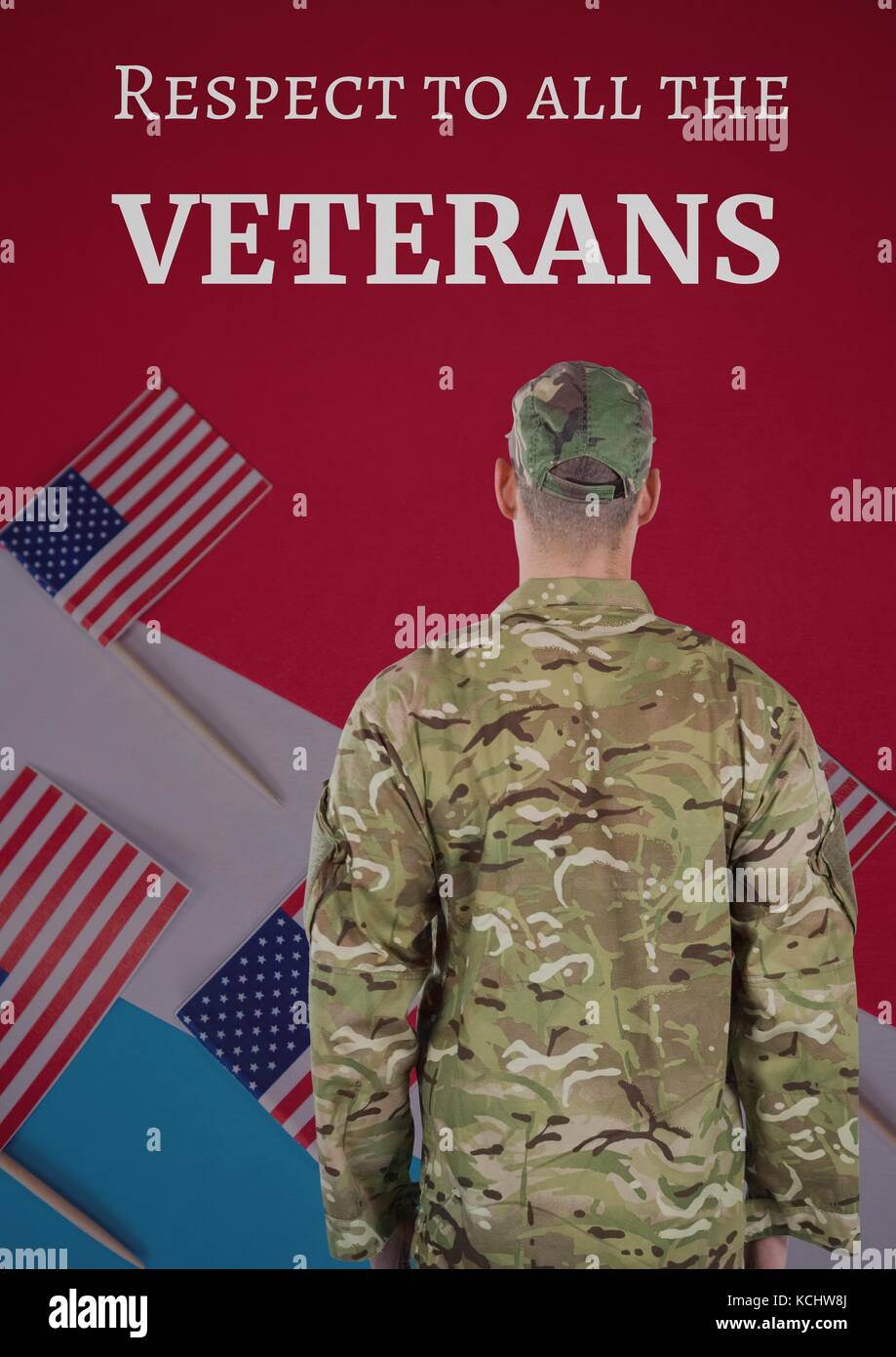 Digital composite of veterans day soldier in front of flag Stock Photo - Alamy
