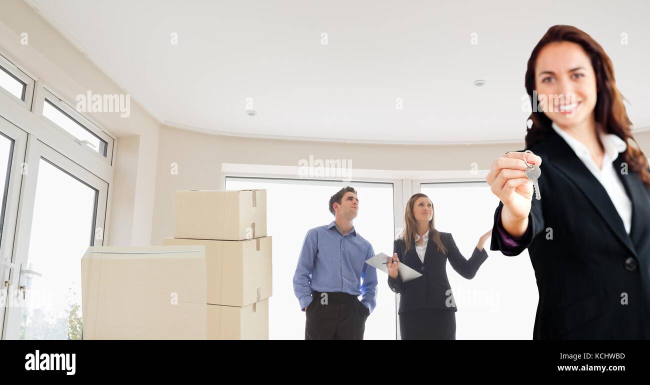 Digital composite of people moving boxes into new home Stock Photo - Alamy