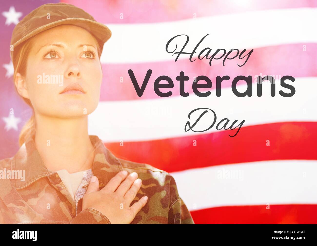Digital composite of veterans day soldier in front of flag Stock Photo - Alamy
