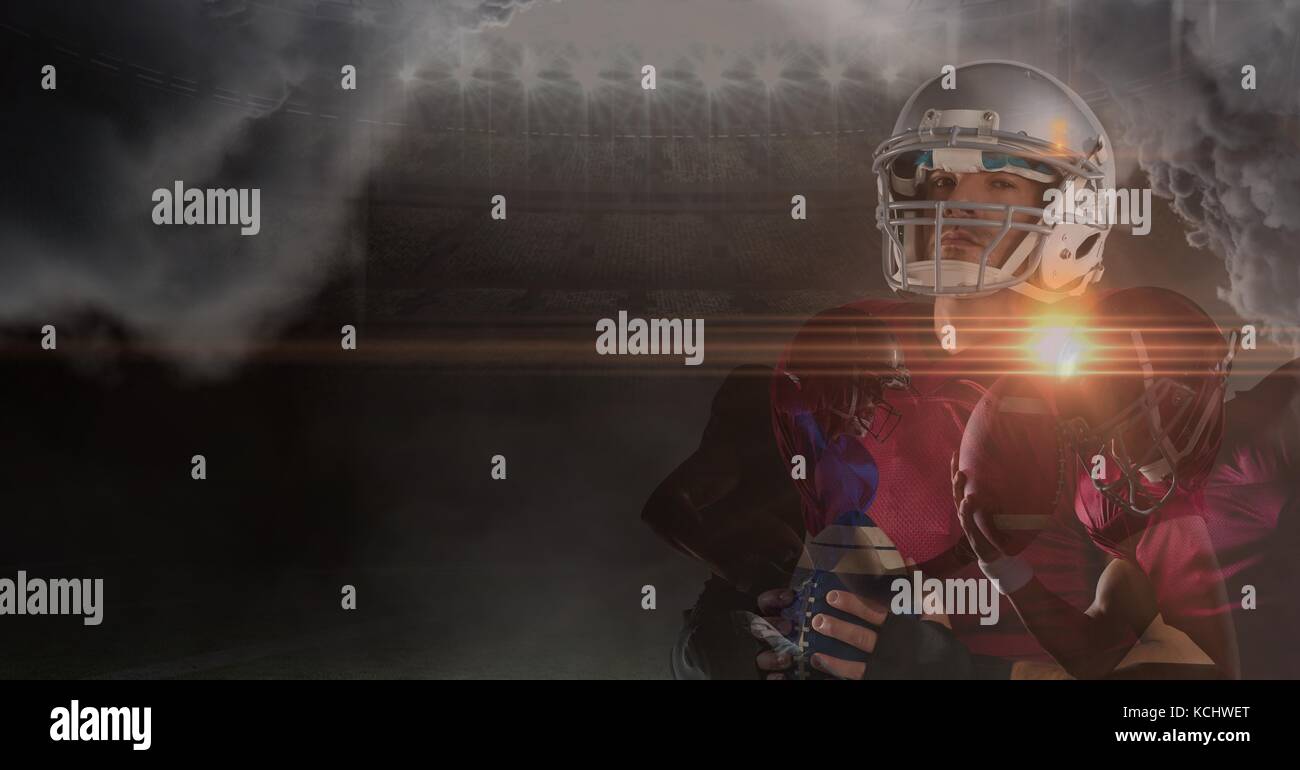 Digital composite of american football players overlay with flare Stock ...