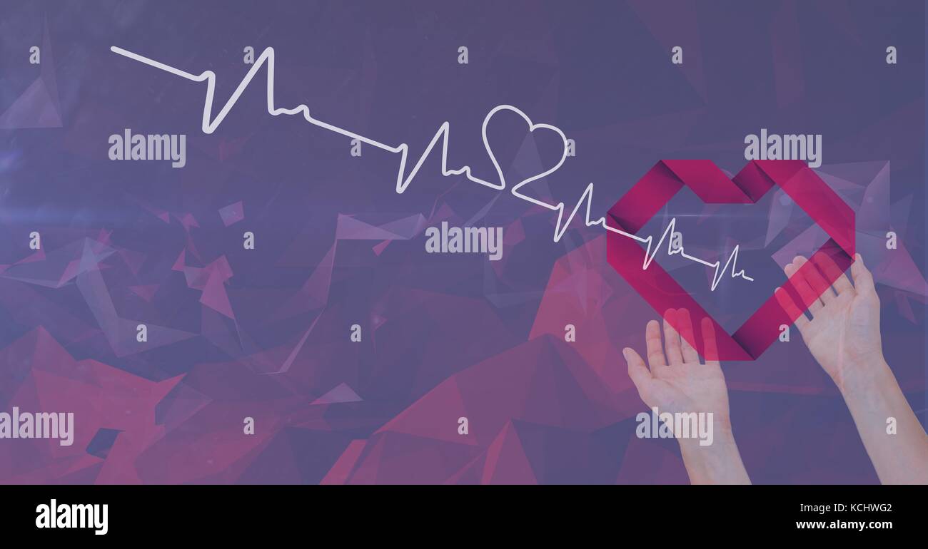 Digital composite of Heart beat over hands holding heart Stock Photo ...