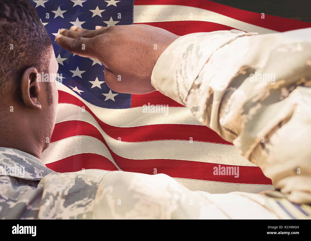 Digital composite of veterans day soldier in front of flag Stock Photo - Alamy