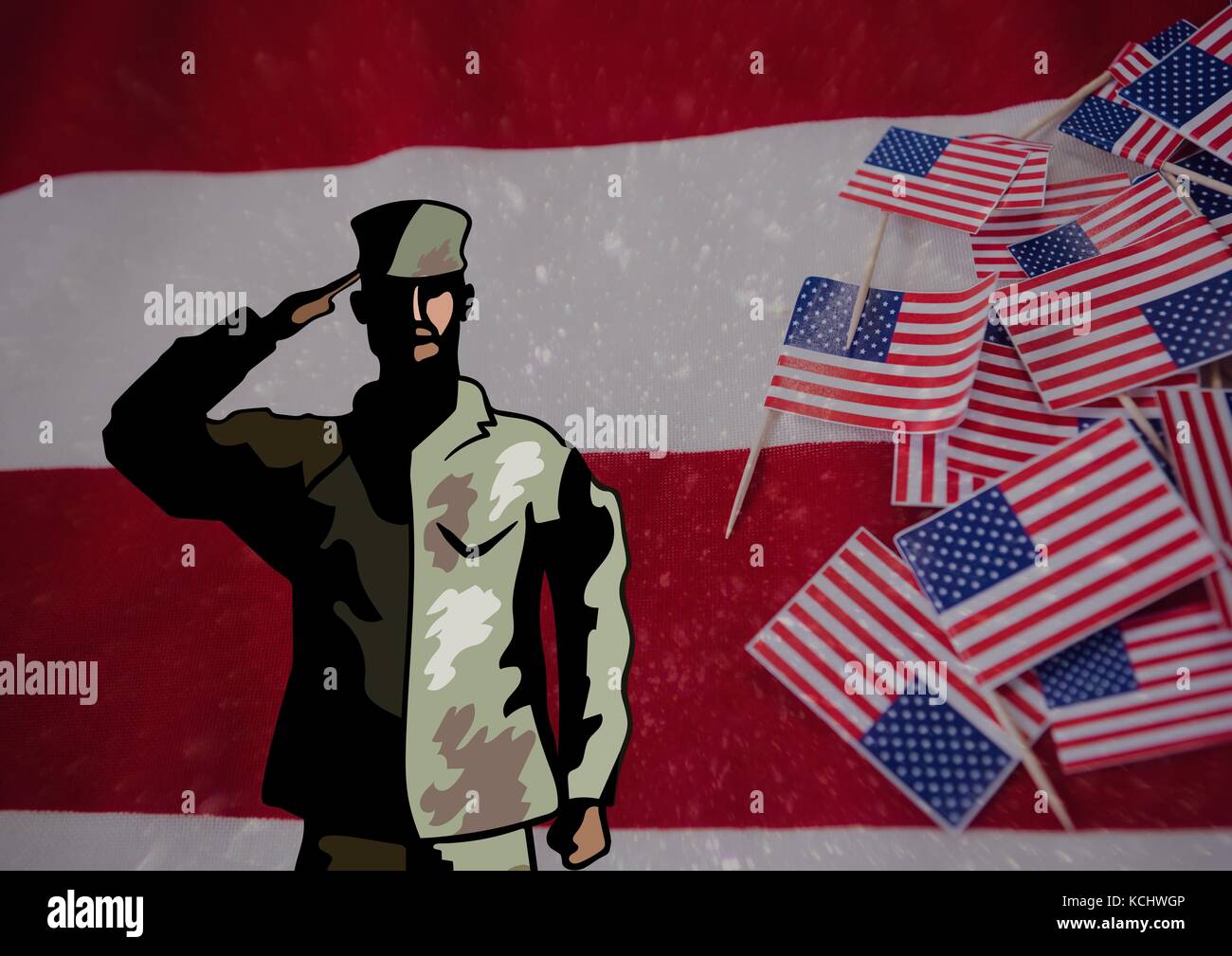 Digital composite of veterans day soldier in front of flag Stock Photo - Alamy