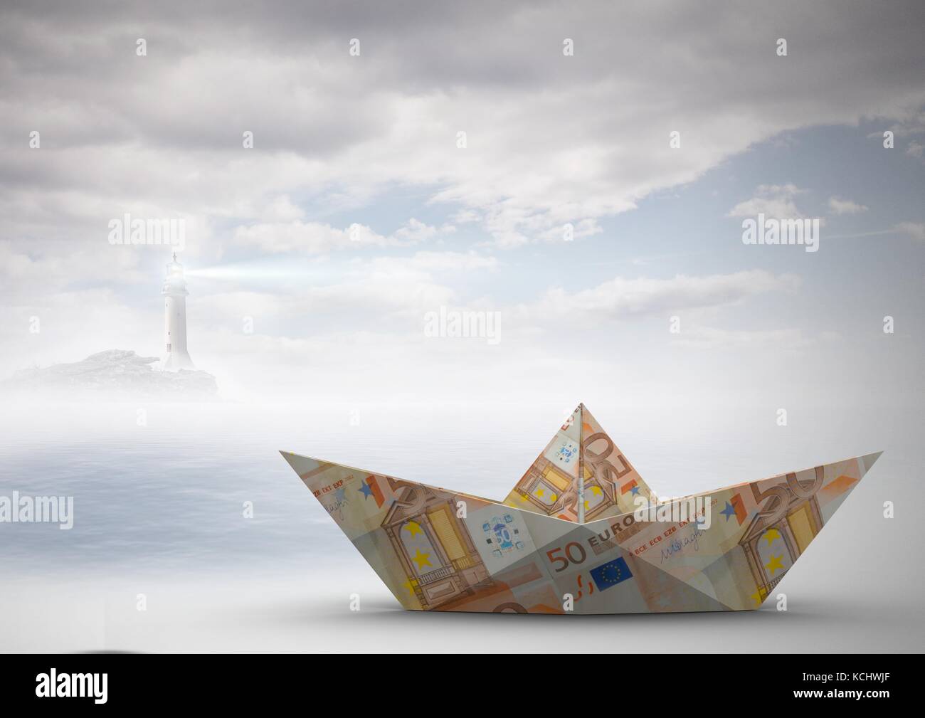 Digital composite of Paper euro money boat in sky Stock Photo - Alamy
