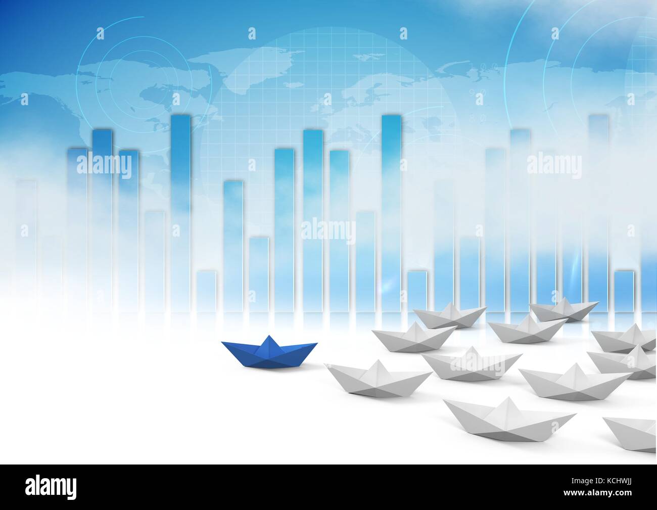 Digital composite of Paper boats with bar charts Stock Photo - Alamy