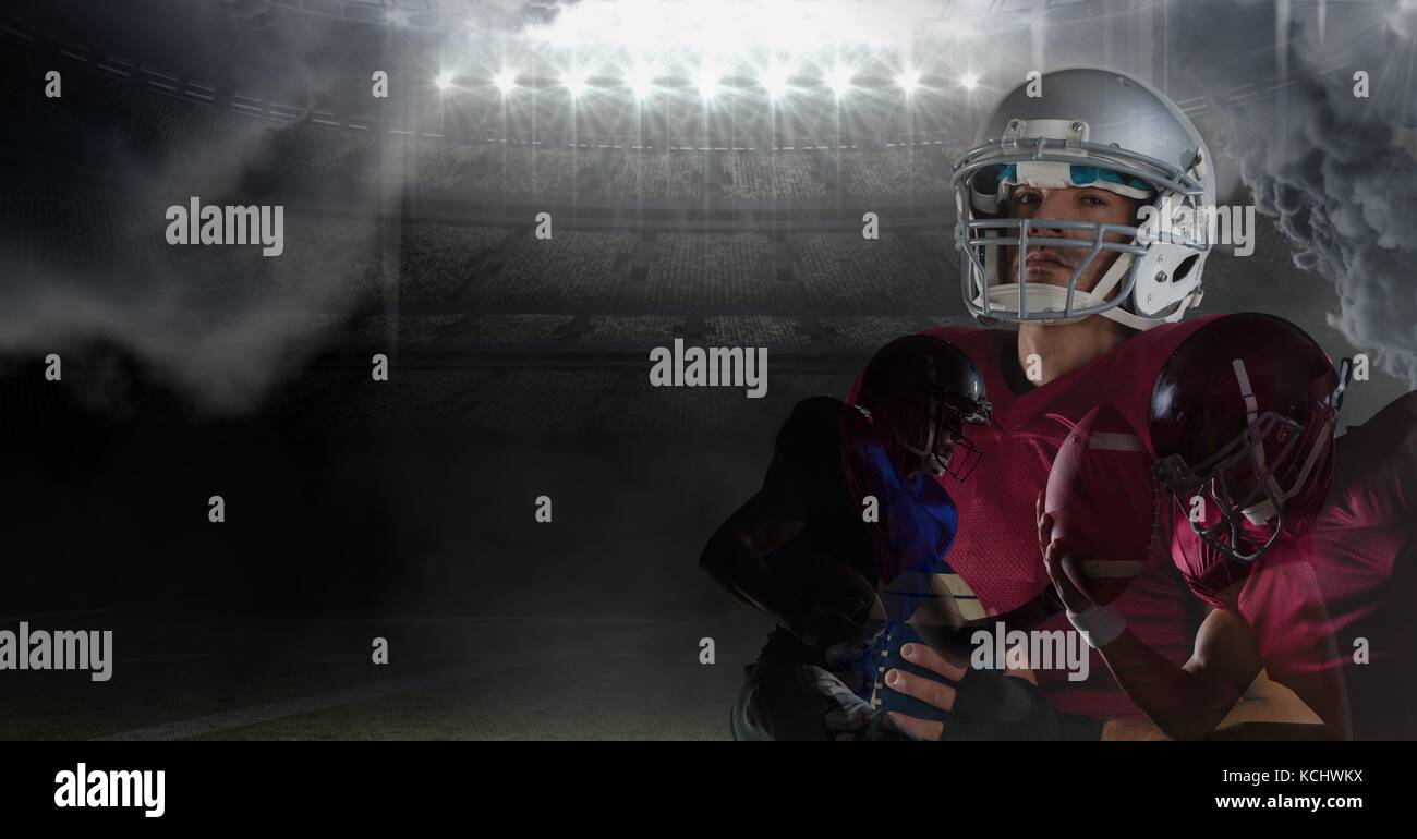 Digital composite of american football players overlay with flare Stock ...