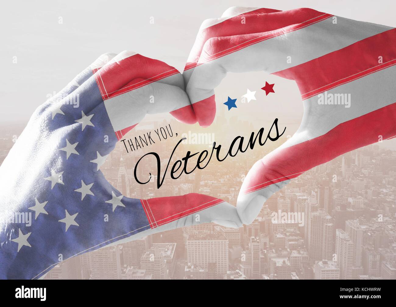 Digital composite of Veterans day, flag usa on hands with text Stock Photo - Alamy