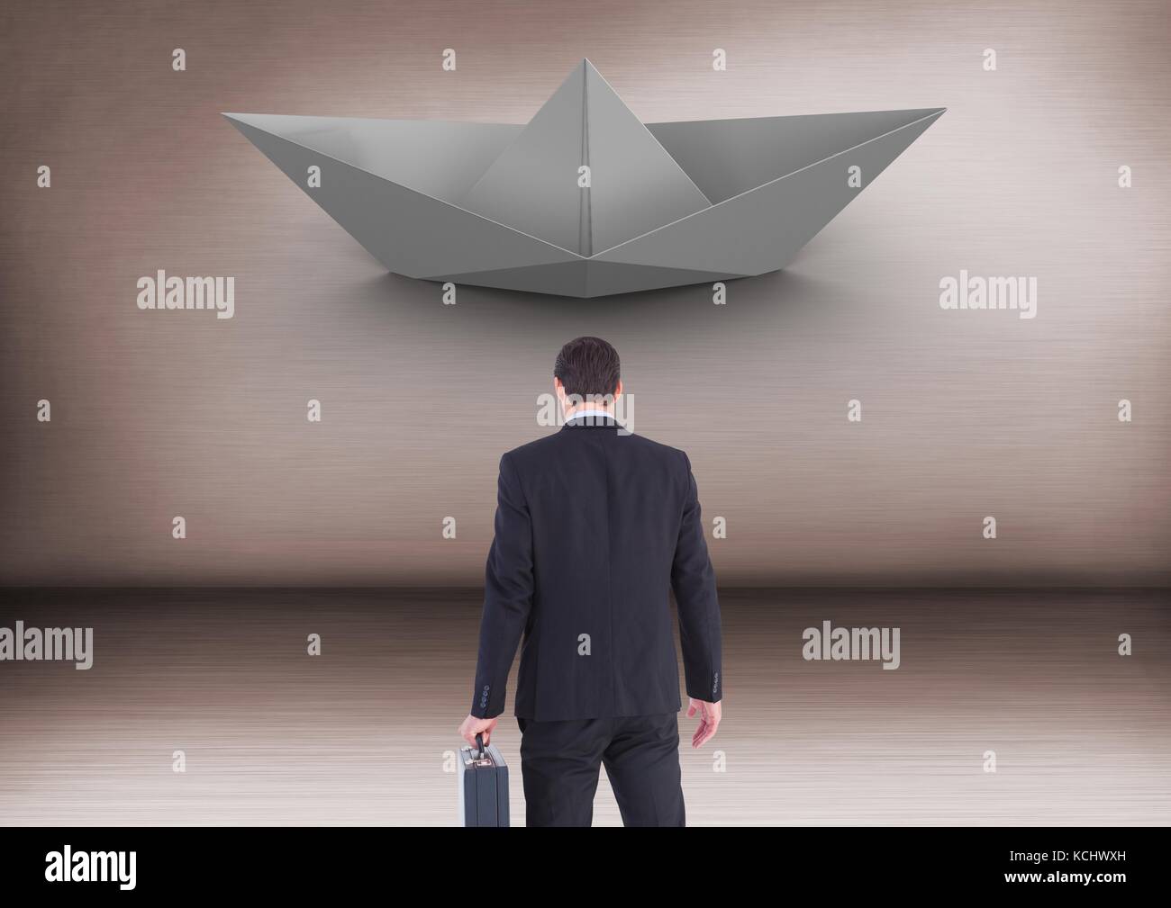 Digital composite of Businessman with briefcase and paper boat Stock ...