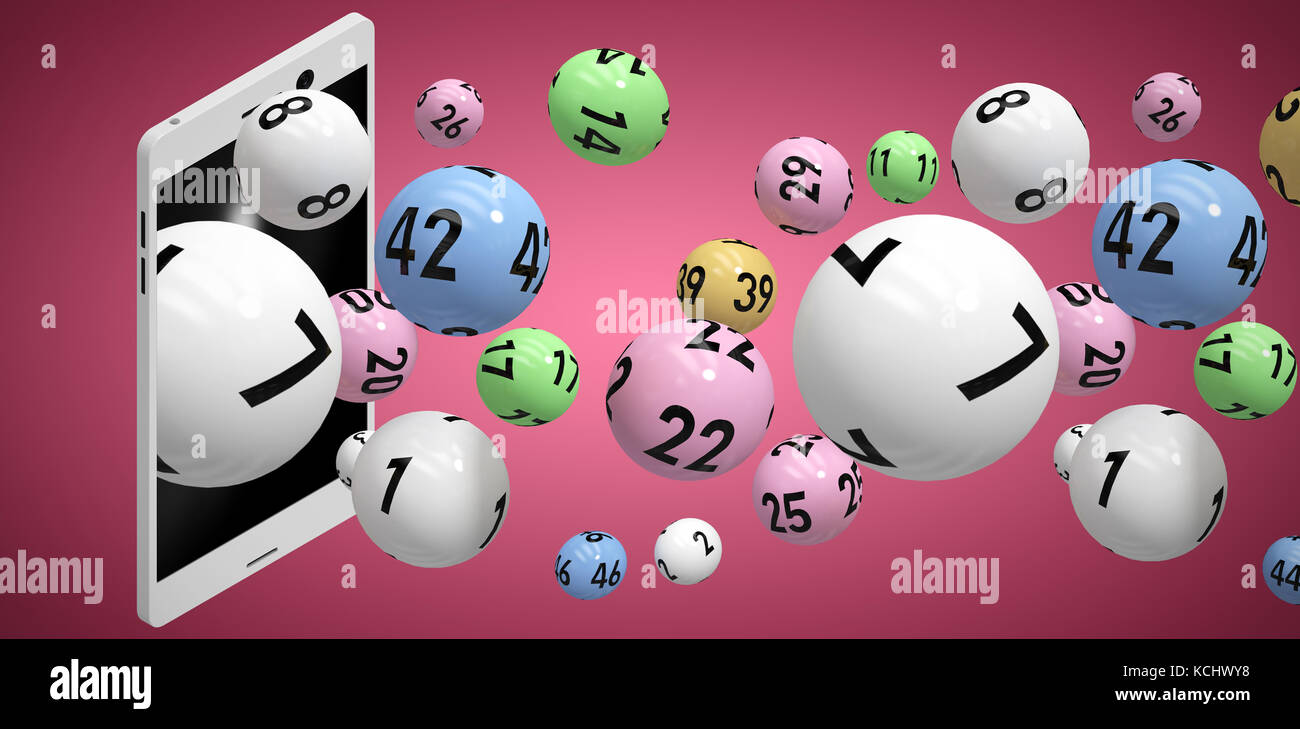 3D image of colorful bingo balls against red and white background Stock ...