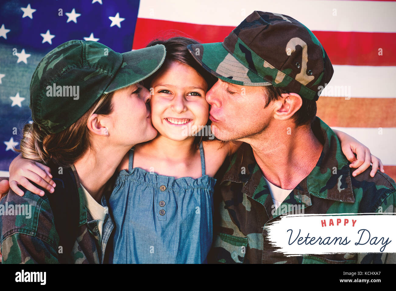Logo for veterans day in america against soldier couple reunited with ...
