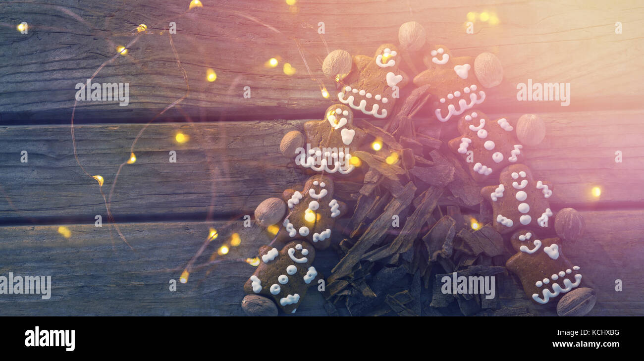 Overhead view of Christmas tree made with gingerbread cookies and ...