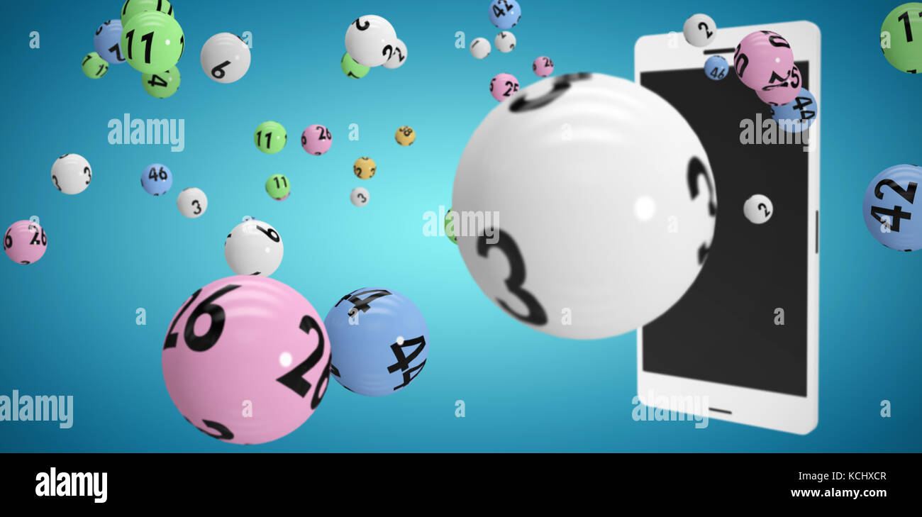 3D image of colorful bingo balls against blue vignette background Stock ...