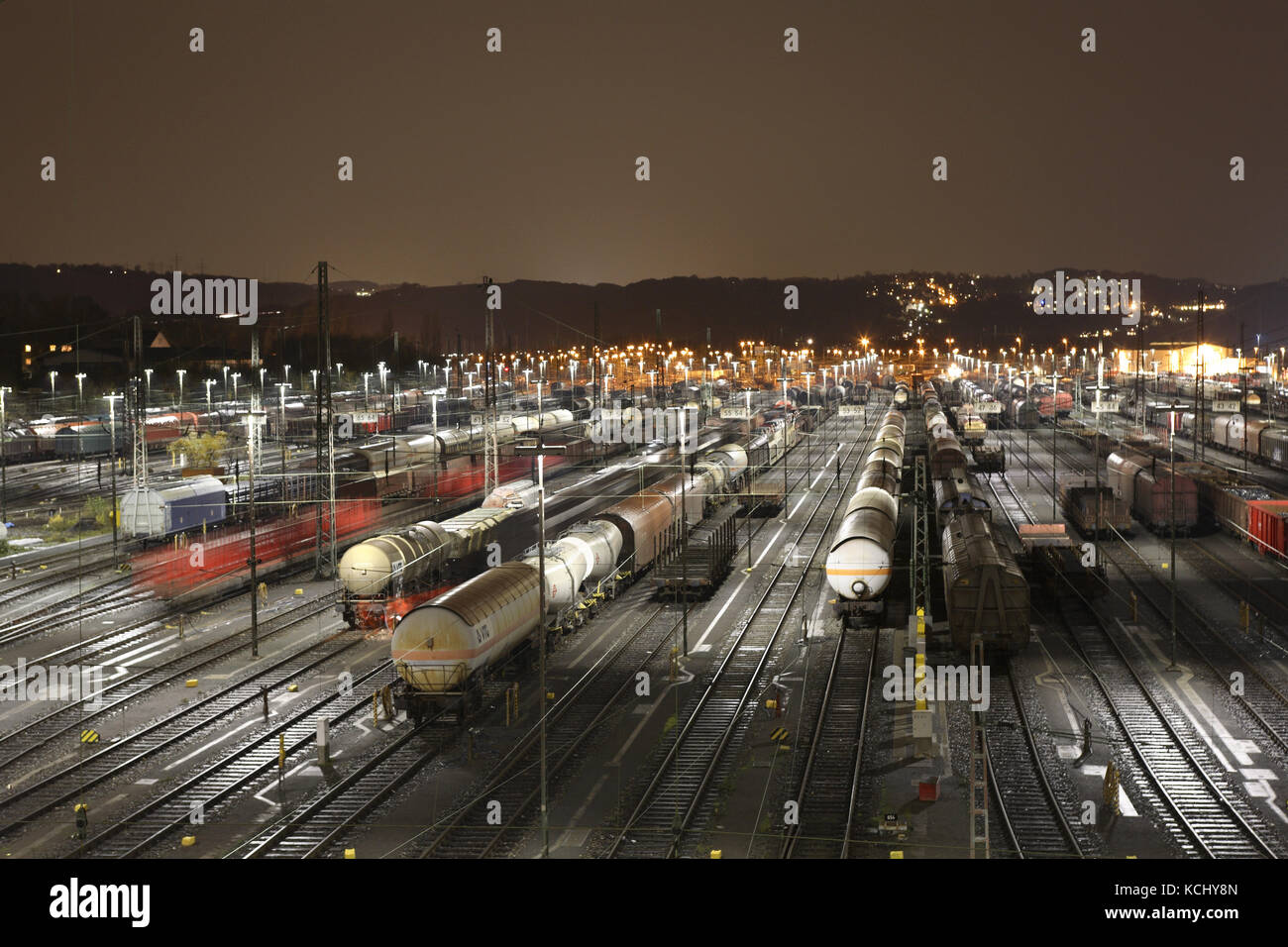 Germany, Ruhr Area, Hagen, railroad shunting yard in the district ...