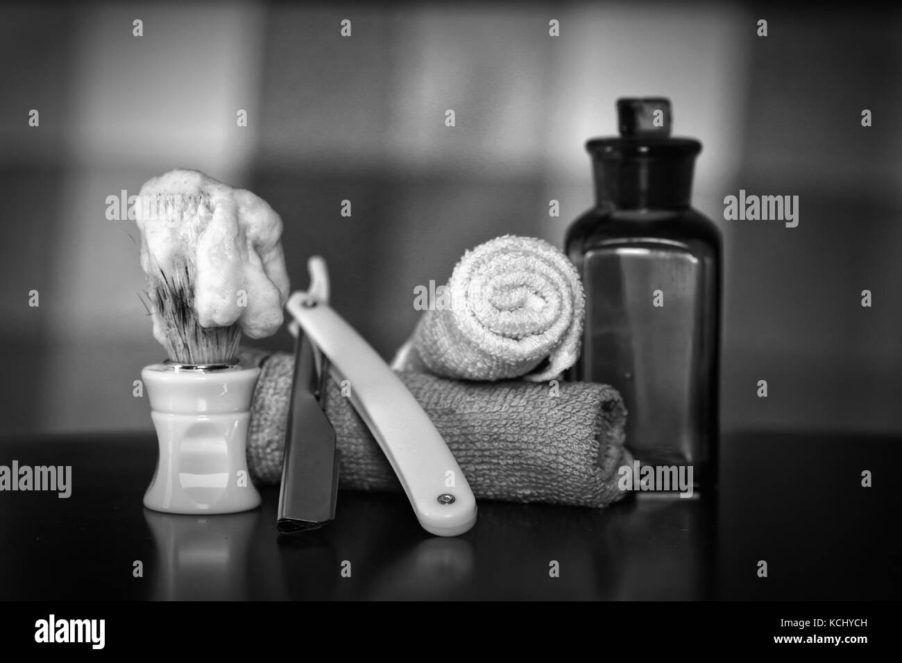 Straight razor shaving brush Black and White Stock Photos & Images - Alamy