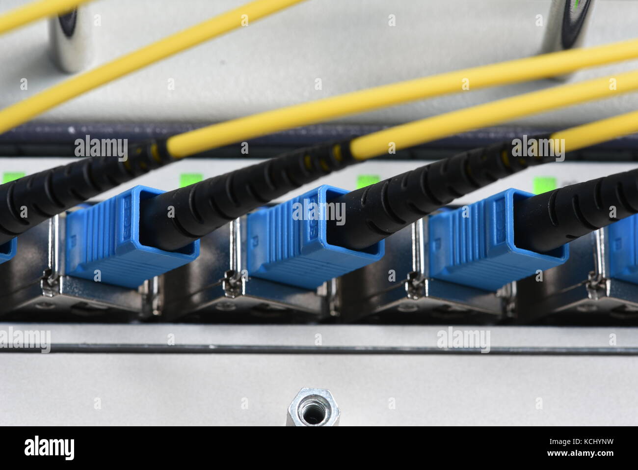 Optical line unit with fiber optical network cables patch cords Stock ...