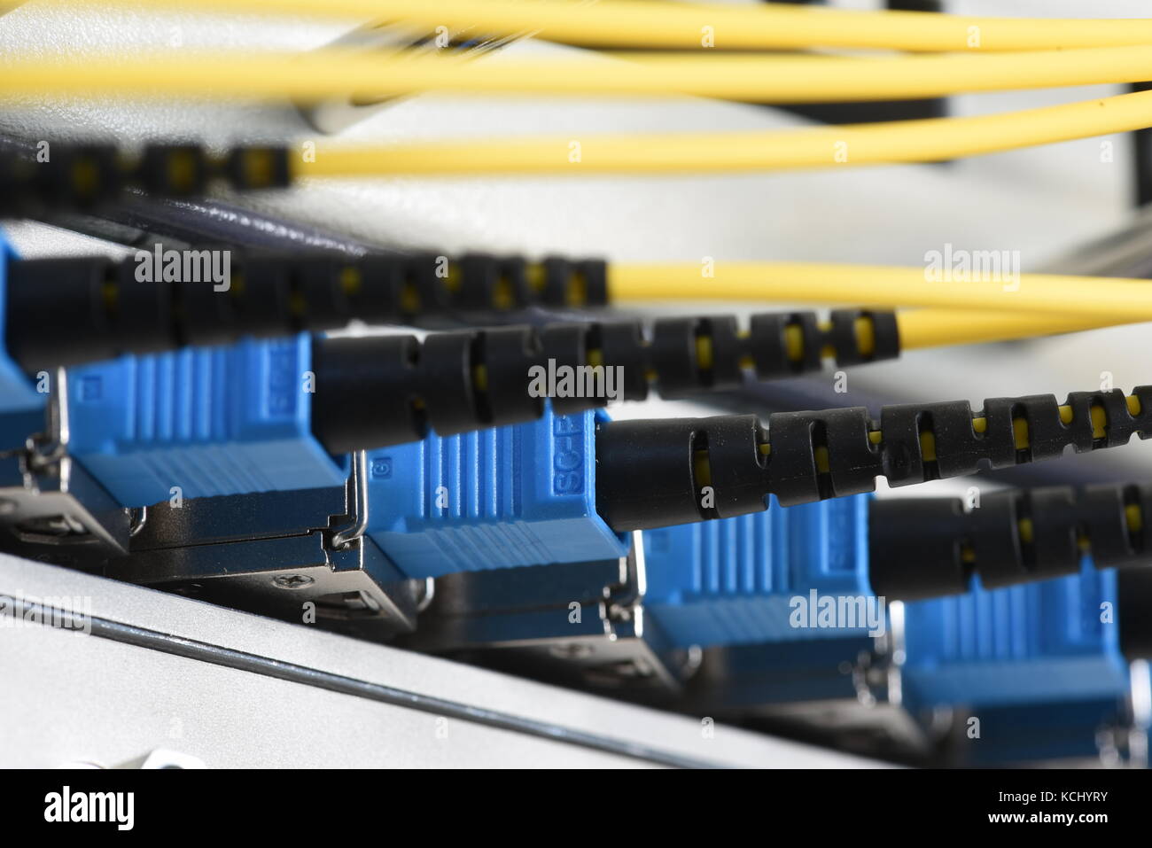 Optical line unit with fiber optical network cables patch cords Stock ...