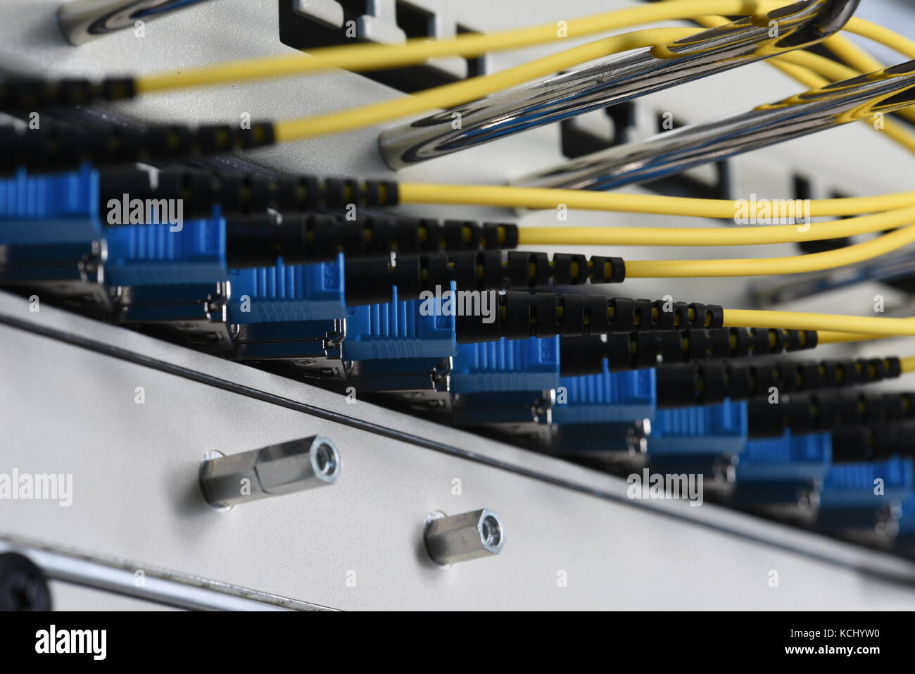 Optical line unit with fiber optical network cables patch cords Stock ...