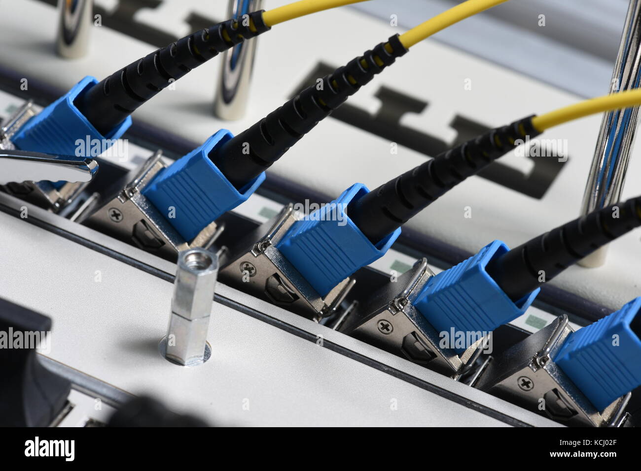 Optical line unit with fiber optical network cables patch cords Stock ...